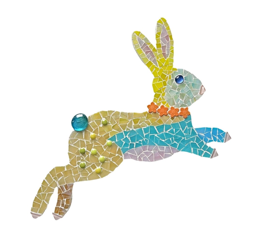 Mosaic Bunny Rabbit Art, Mixed Media Rabbit Wall Decor, Mosaic Bunny ...