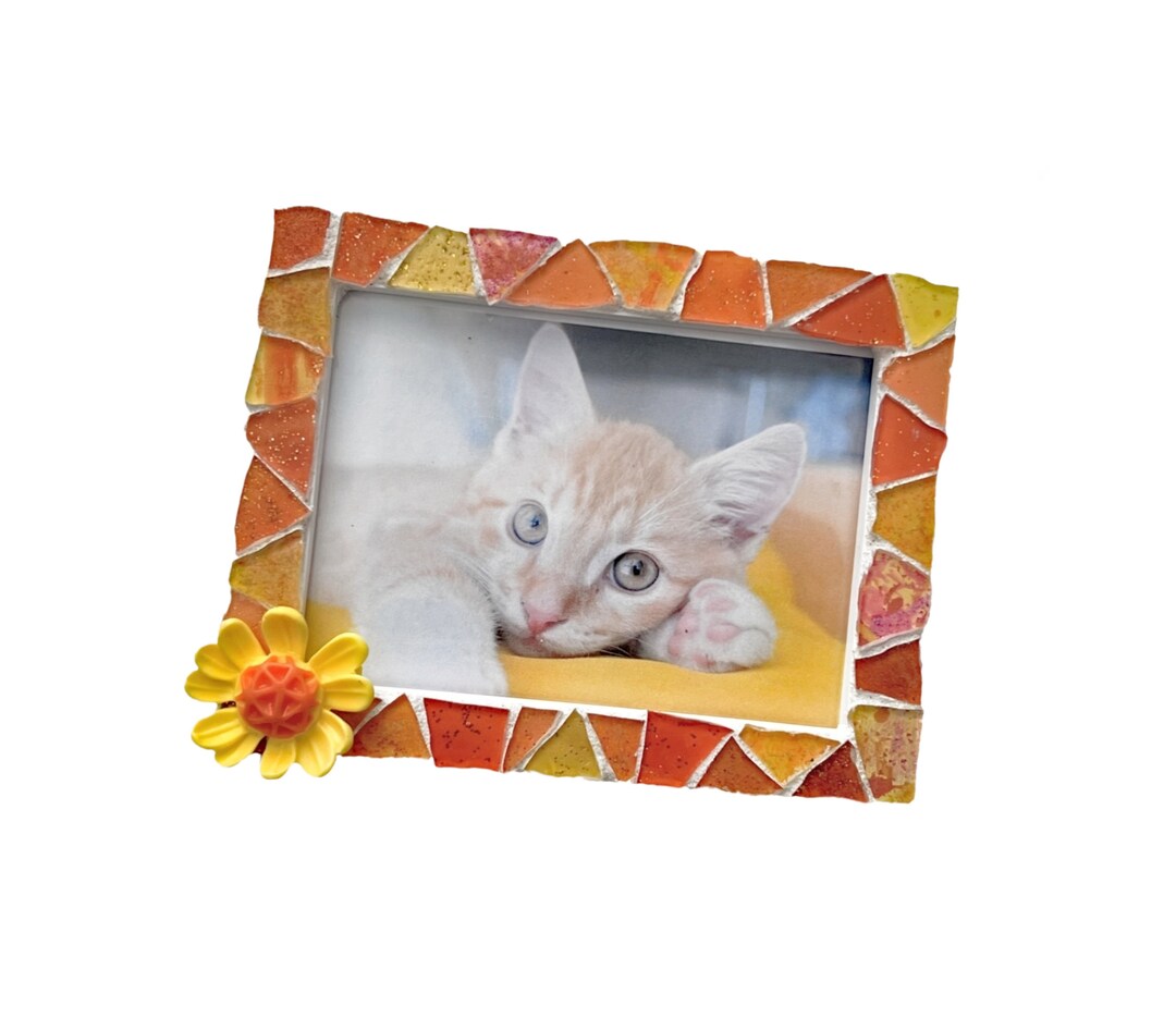 Orange Yellow Glitter Mosaic Photo Frame, Citrus Flower Accent, 3x4 ...