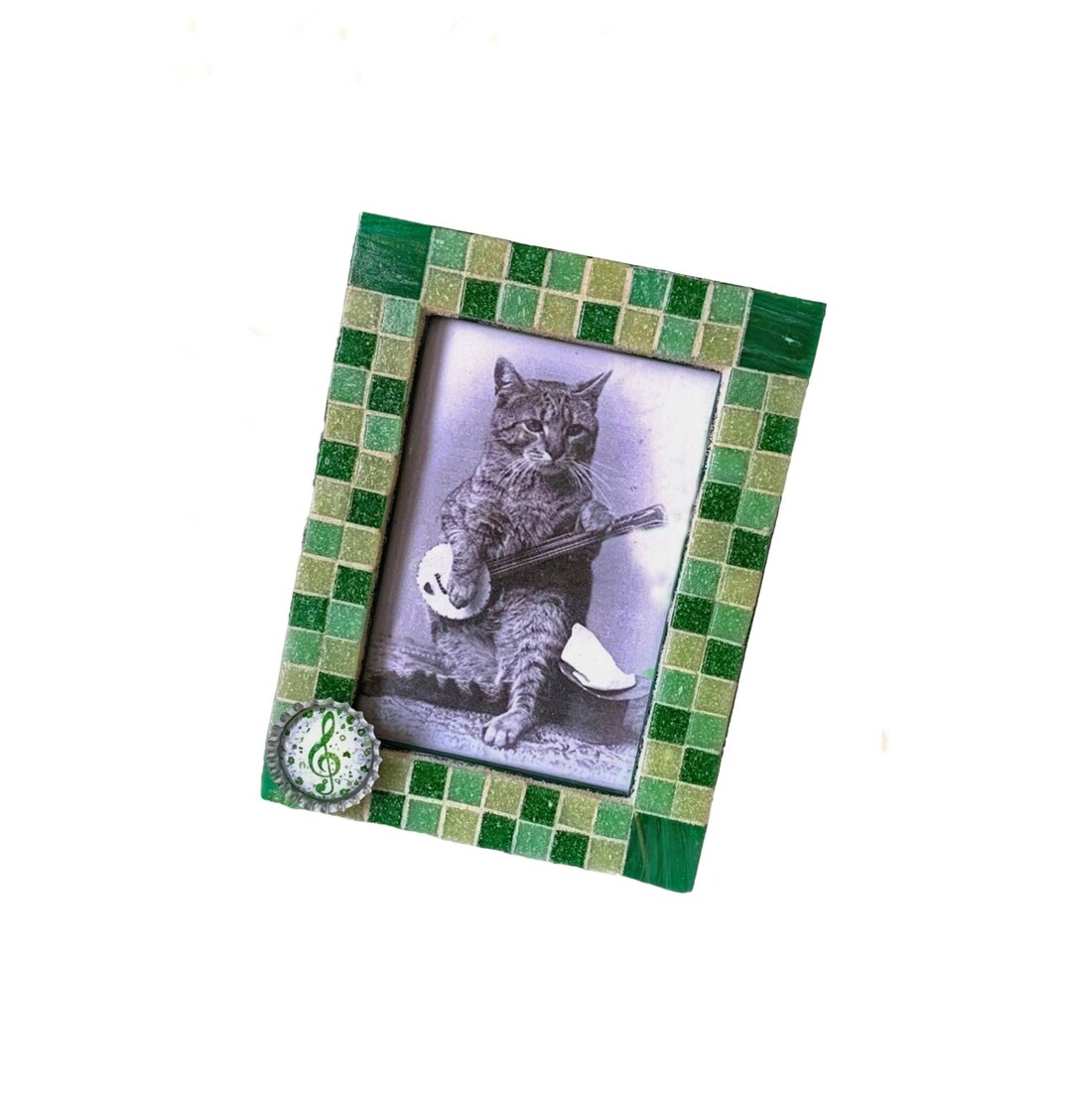 Green Music Mosaic Frame, Rectangle Green Glass Tile Mosaic Frame ...