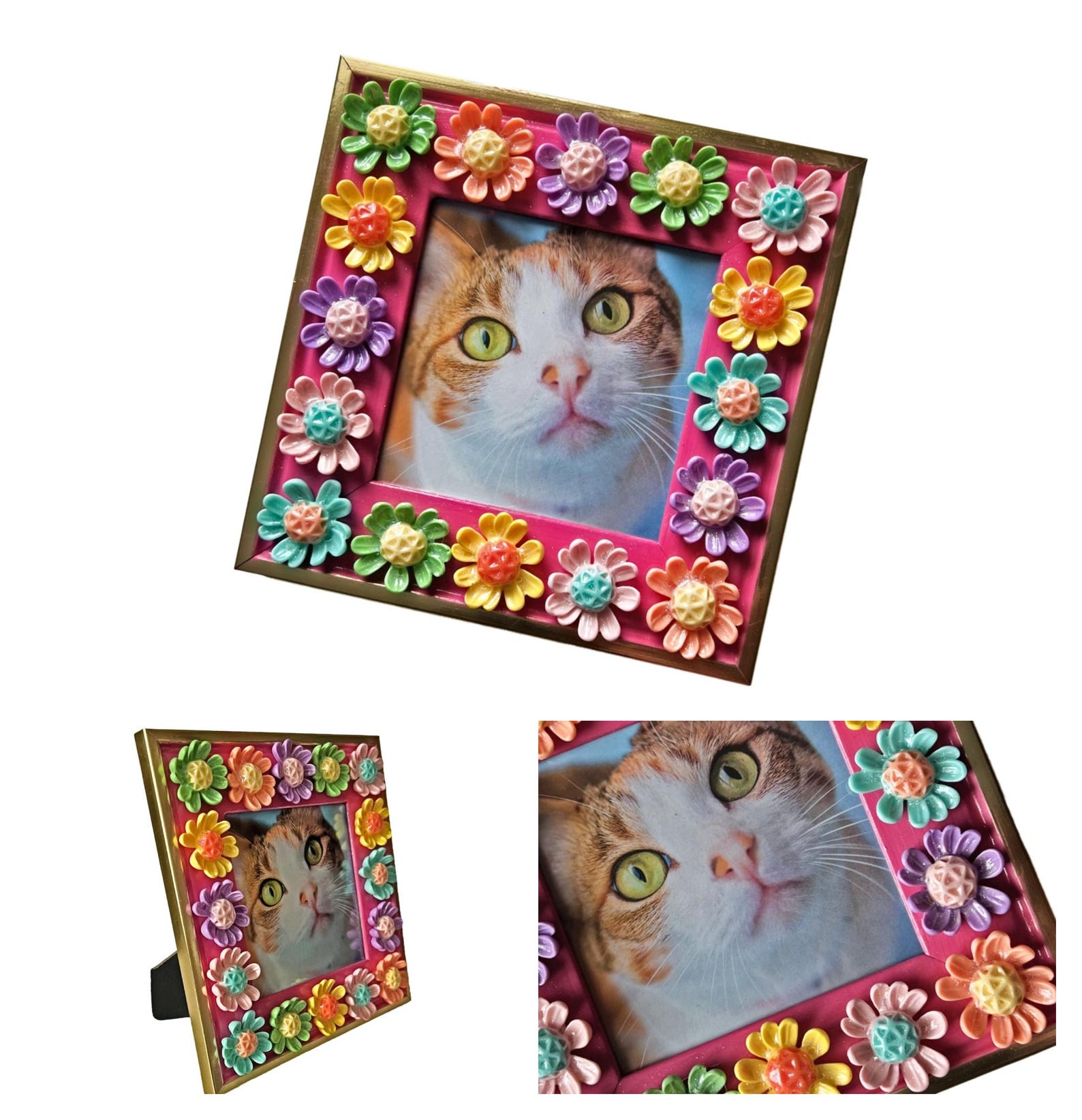 Multi Colored Flower Frame, 4x4 Square Frame, Orange Blue Yellow Purple ...