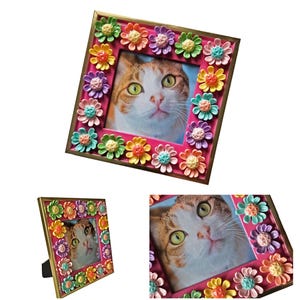 Multi Colored Flower Frame, 4x4 Square Frame, Orange Blue Yellow Purple ...