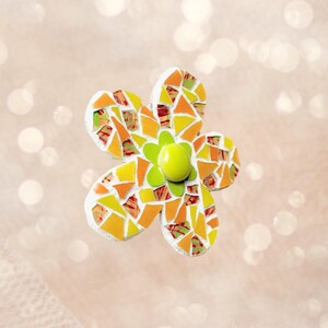 Large Mosaic Flower Magnet, Flower Mosaic Magnet, Orange Yellow Green ...