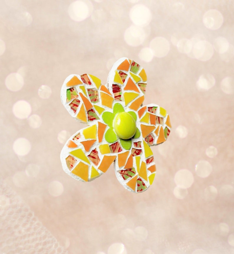 Large Mosaic Flower Magnet, Flower Mosaic Magnet, Orange Yellow Green ...
