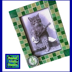 Green Music Mosaic Frame, Rectangle Green Glass Tile Mosaic Frame ...
