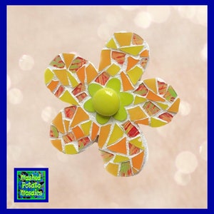 Large Mosaic Flower Magnet, Flower Mosaic Magnet, Orange Yellow Green ...
