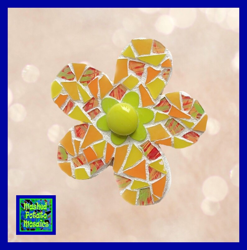 Large Mosaic Flower Magnet, Flower Mosaic Magnet, Orange Yellow Green ...