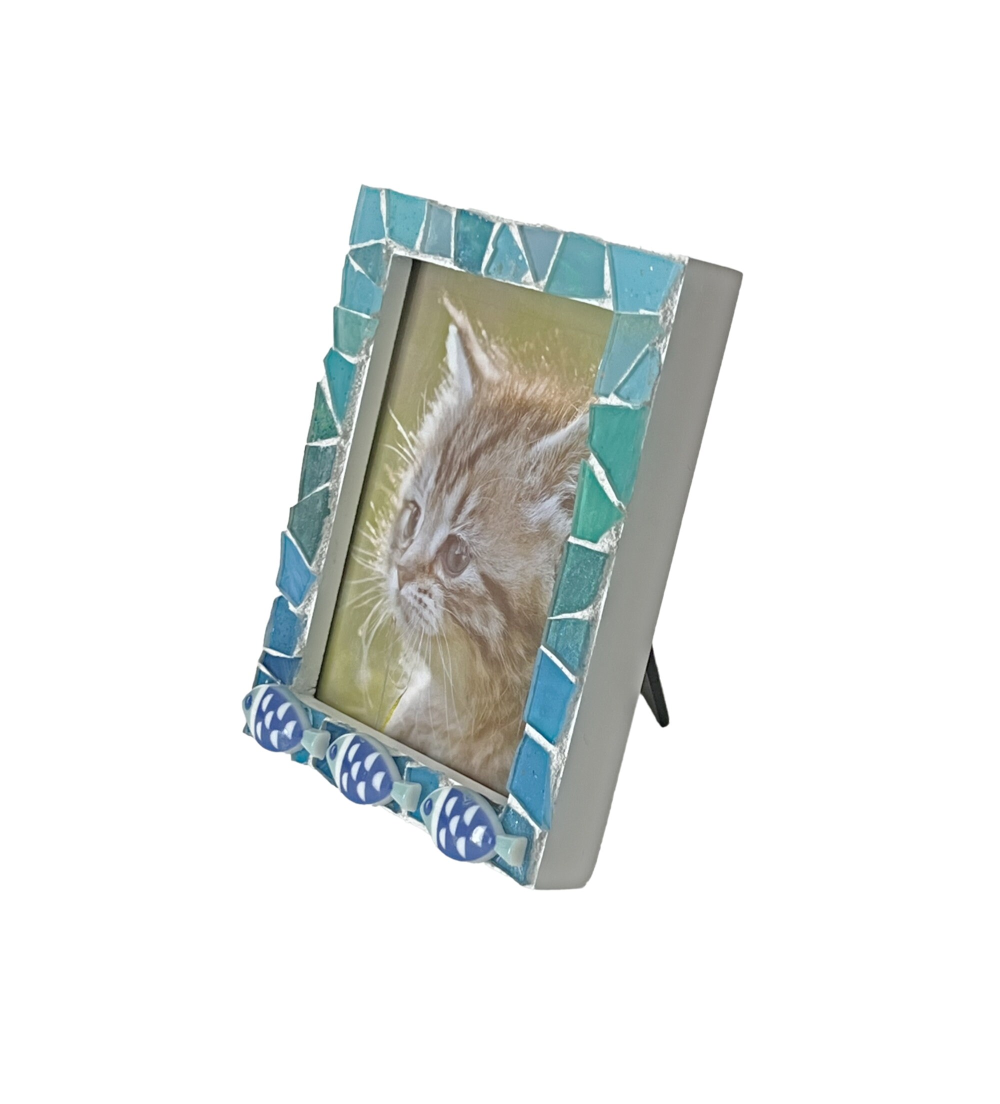 Blue Aqua Mosaic Fish Picture Frame, Beach House Frame, Mosaic Photo ...