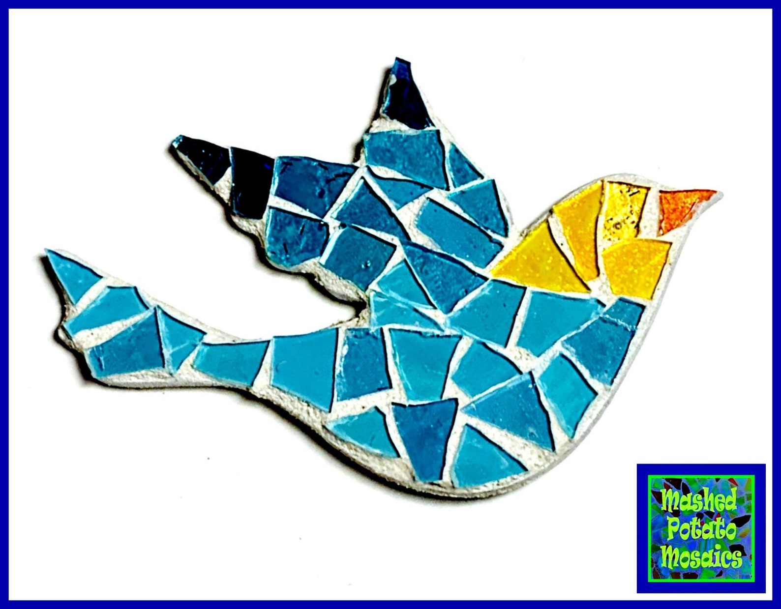 Mosaic Bird Magnet Mosaic Glitter Bird Magnet Blue Yellow - Etsy