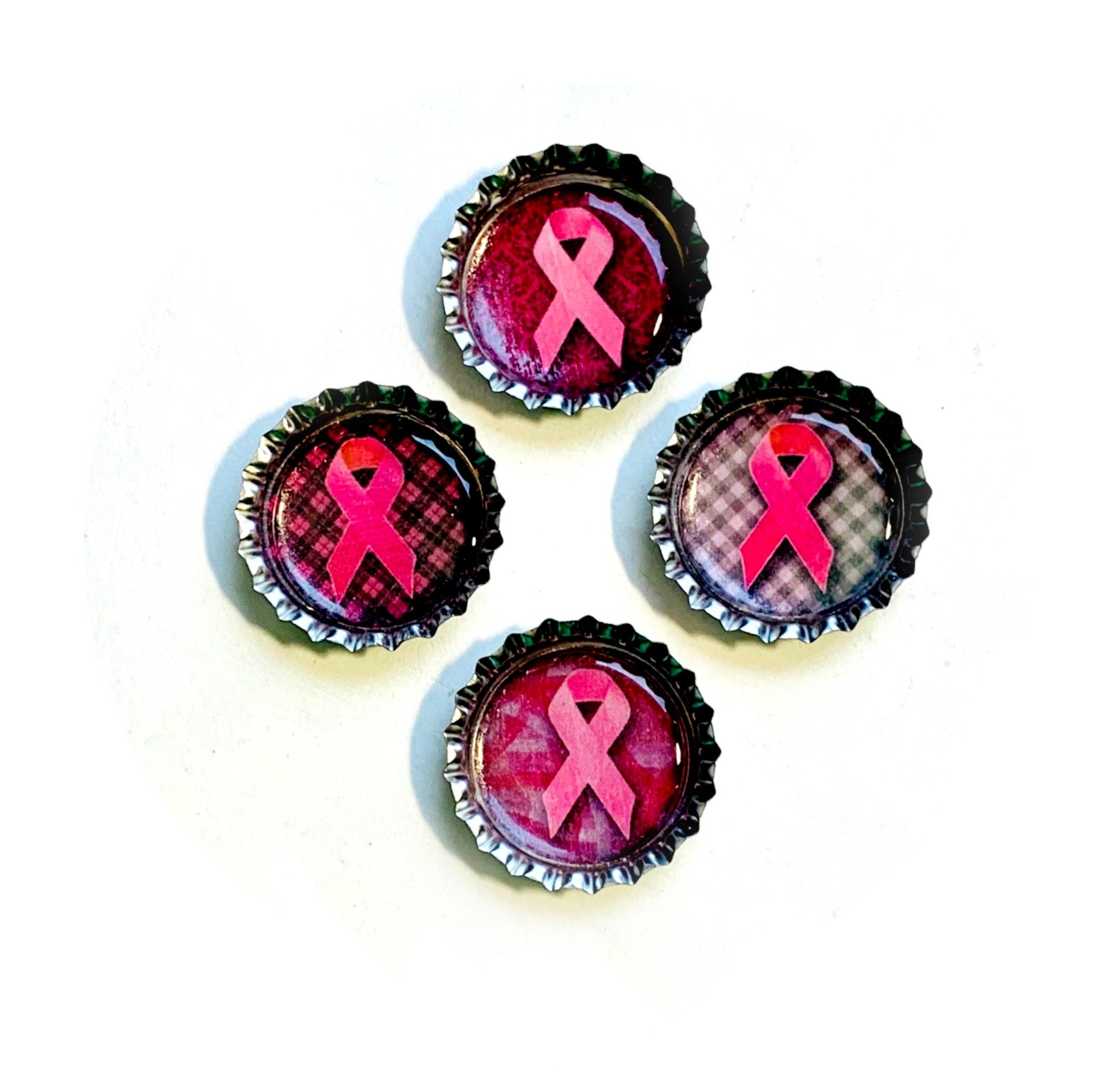 Pink Ribbon Bottle Top Magnet Set FOUR Pink Ribbon - Etsy