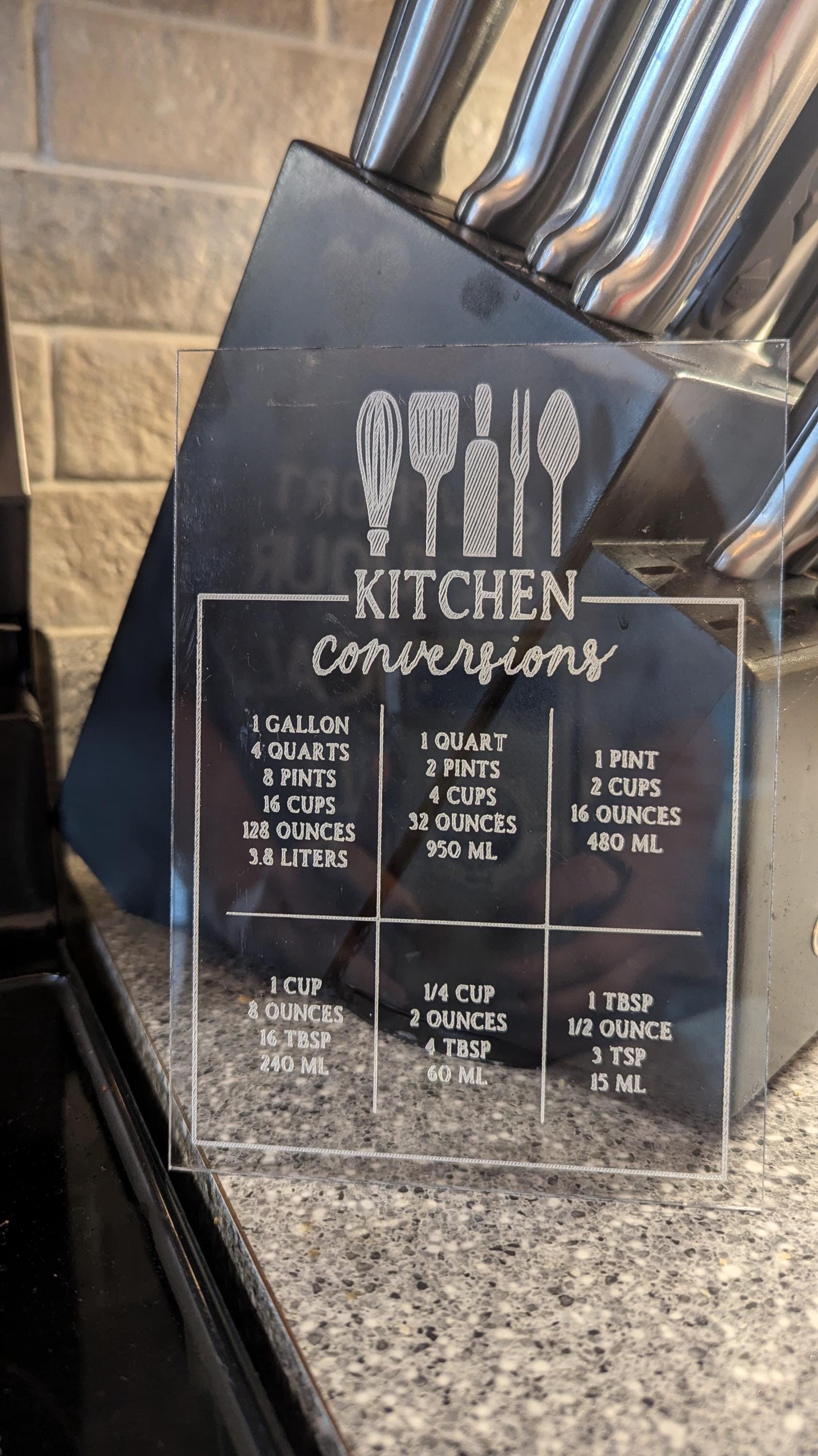 Kitchen Conversion Chart | Engraved Measurements | Minimalist Acrylic ...