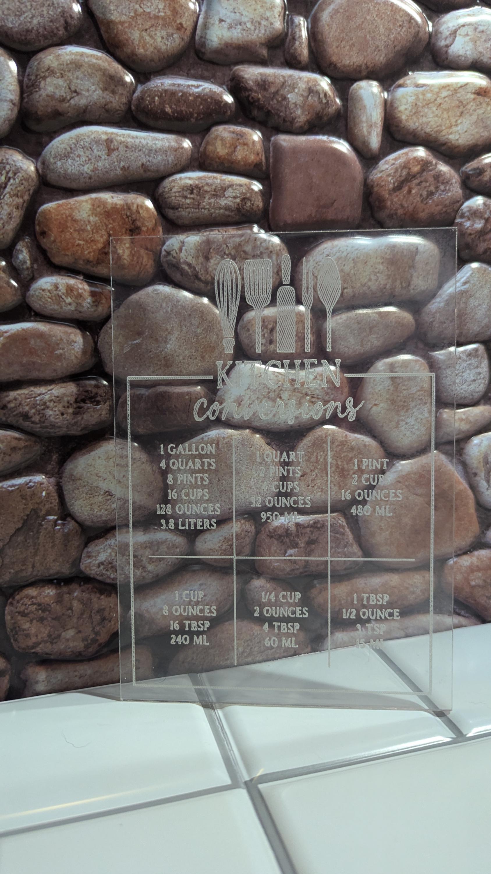 Kitchen Conversion Chart | Engraved Measurements | Minimalist Acrylic ...