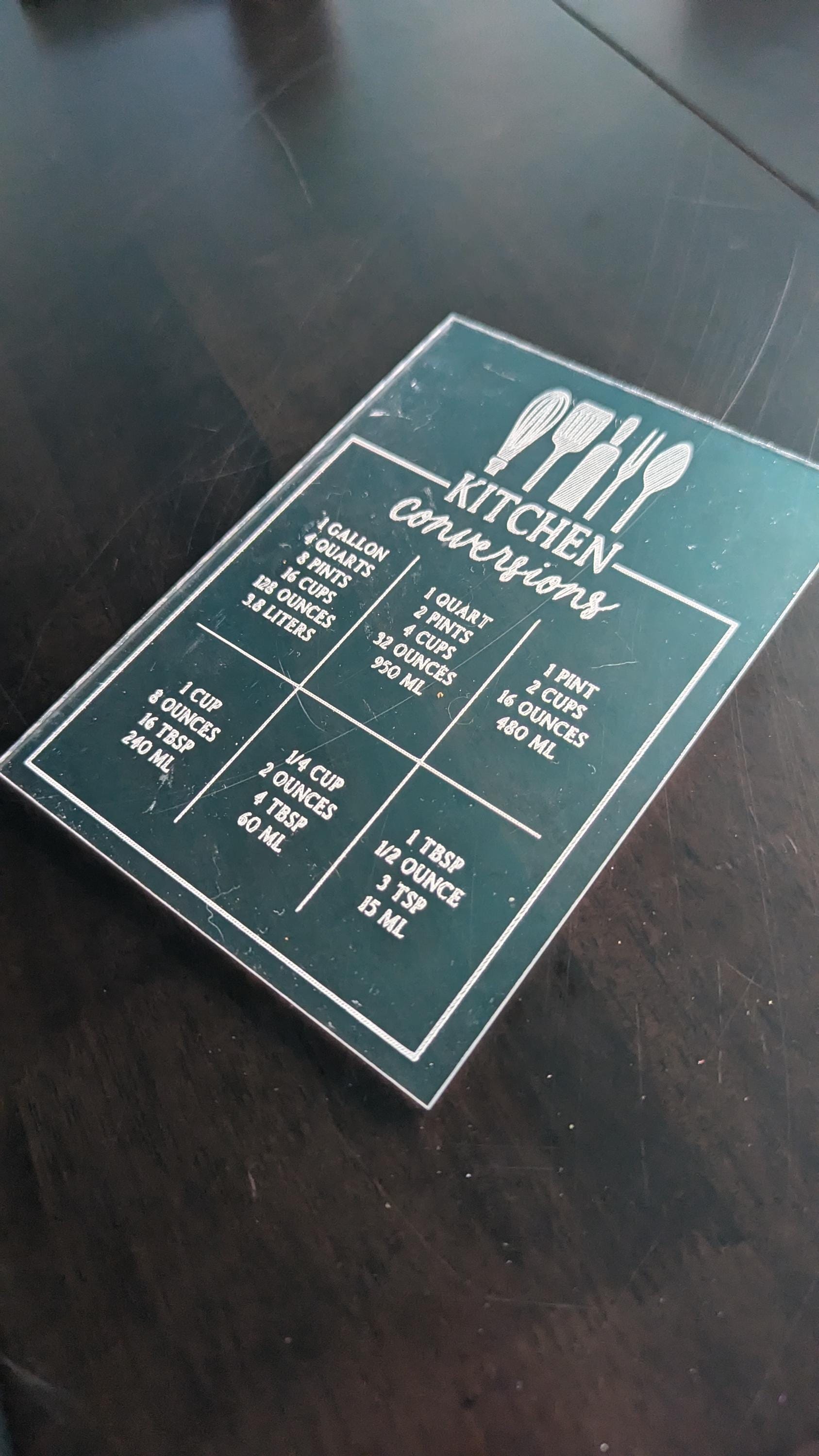 Kitchen Conversion Chart | Engraved Measurements | Minimalist Acrylic ...