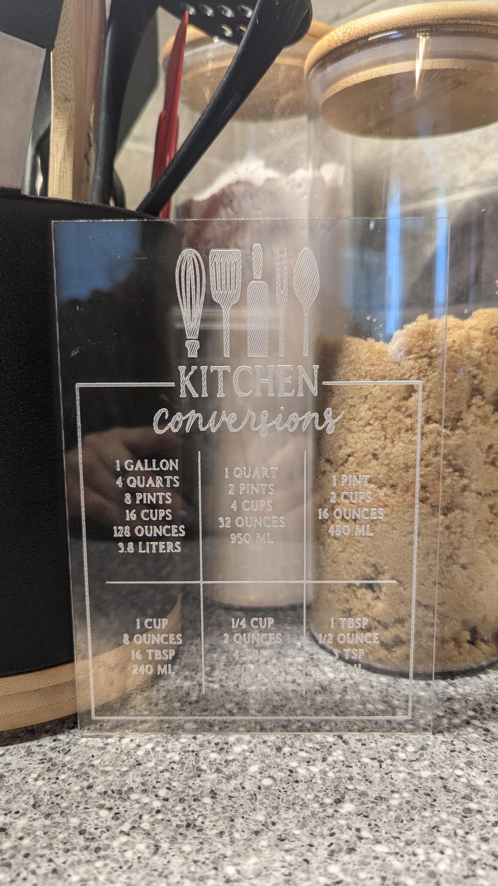 Kitchen Conversion Chart | Engraved Measurements | Minimalist Acrylic ...