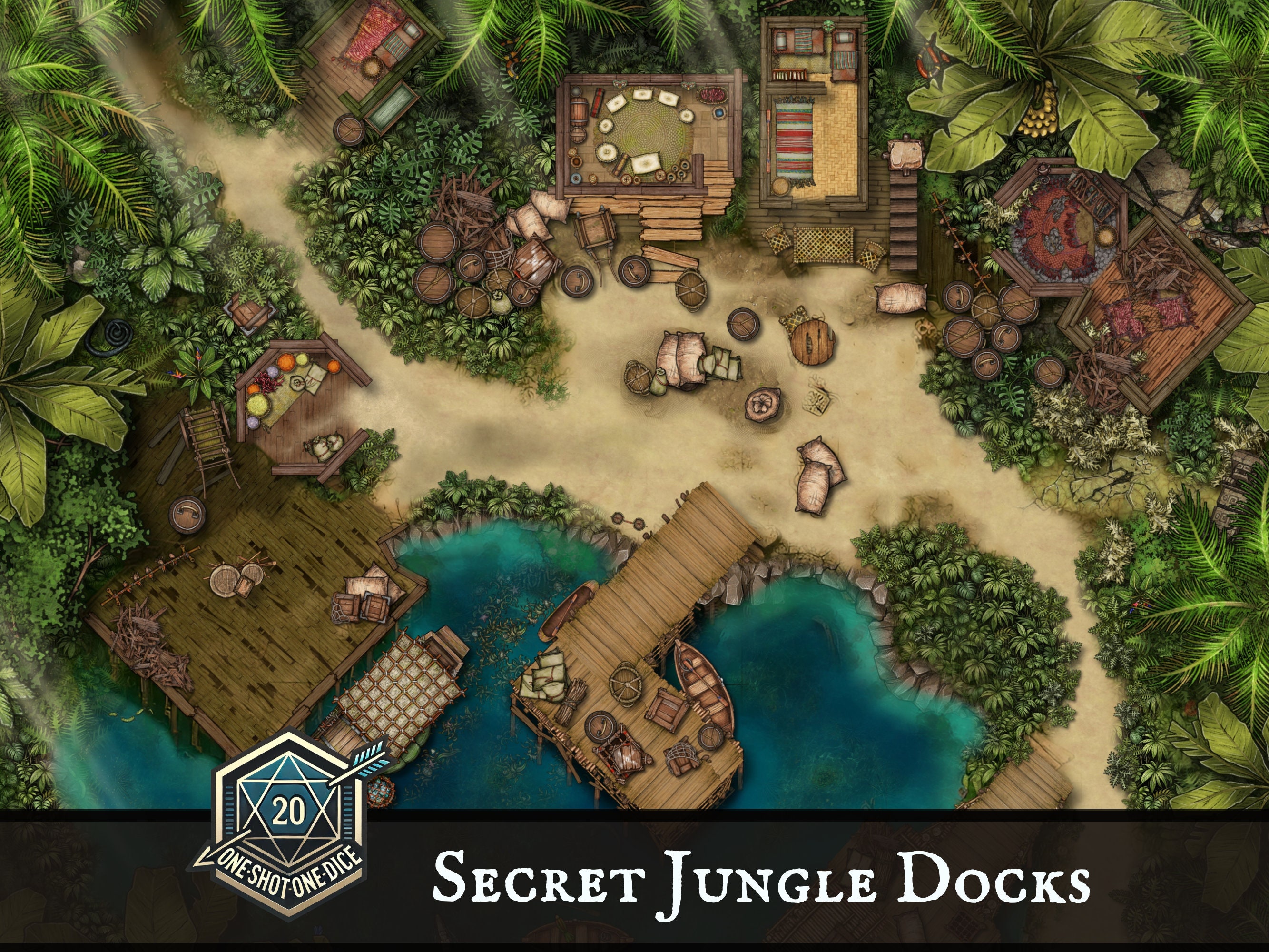 Jungle Hafen Map - Docks 40x40, (dnd Map, Gefechte Map, Dungeons and ...