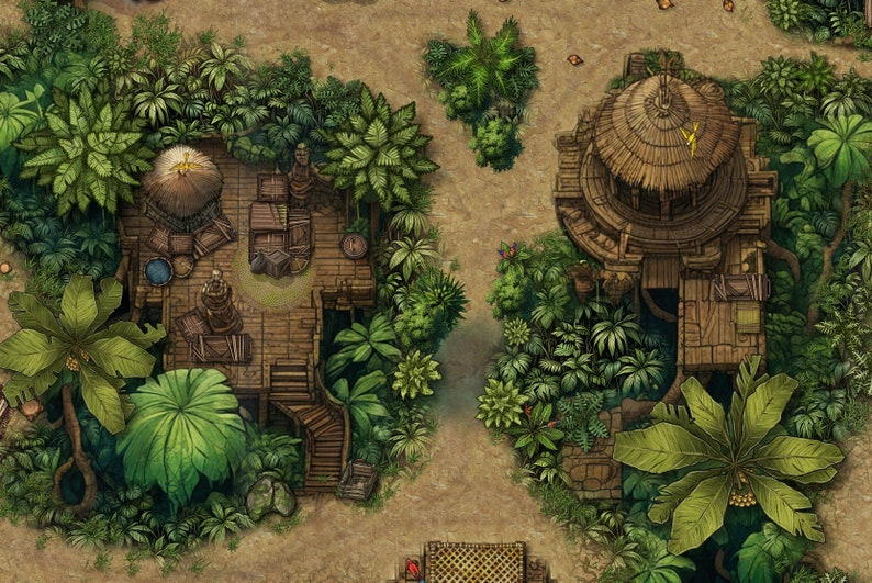 Large Jungle Village 70x40, (dnd Battle Map, Battlemap, Dungeons and ...