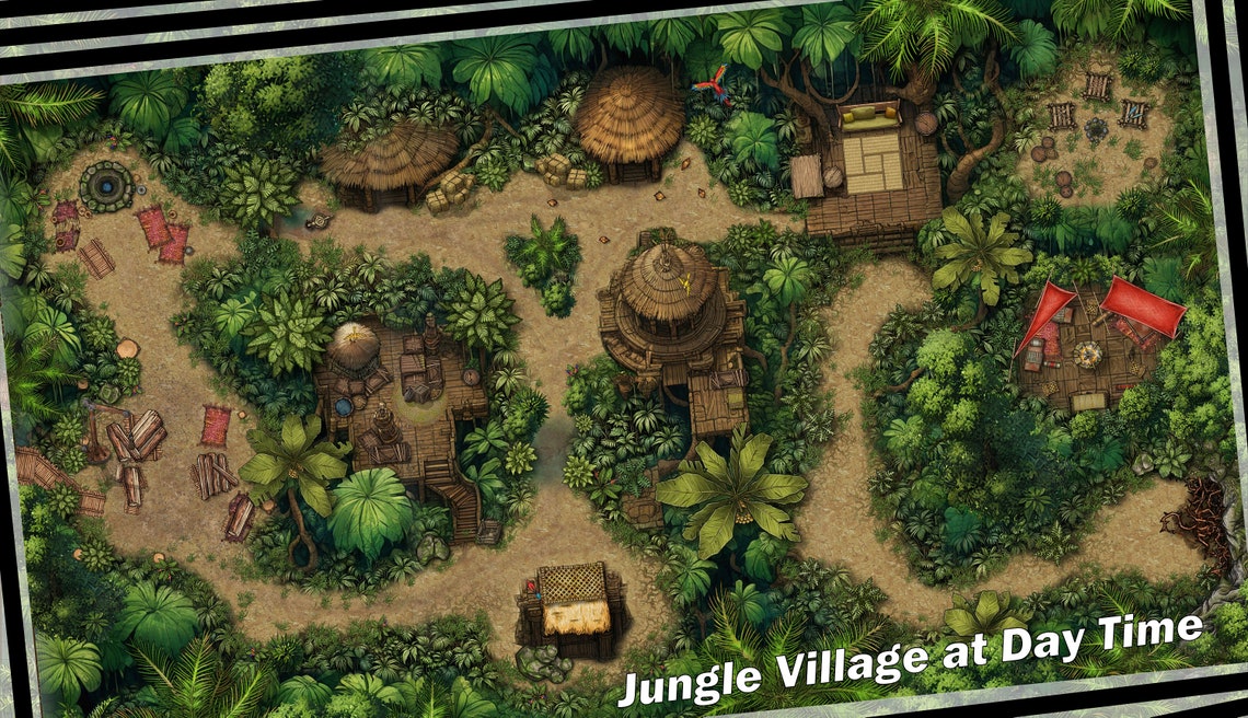 Large Jungle Village 70x40, (dnd Battle Map, Battlemap, Dungeons and ...