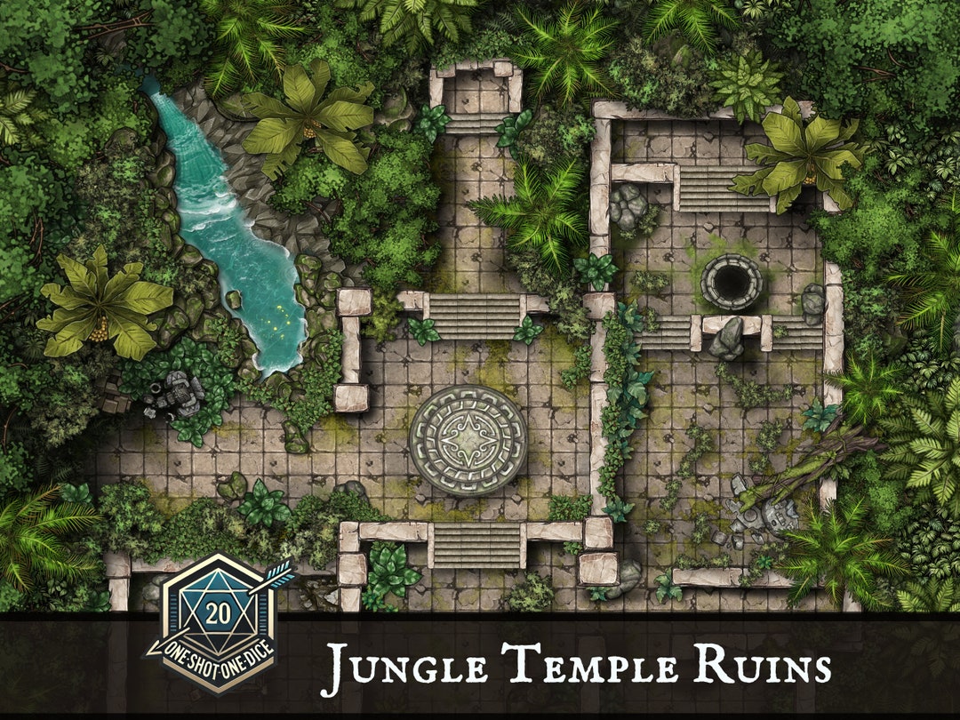 Jungle Temple Ruin Map - Encounter Map, (dnd, Battlemap, Dungeons and Dragons, 5e, Roll20 ...