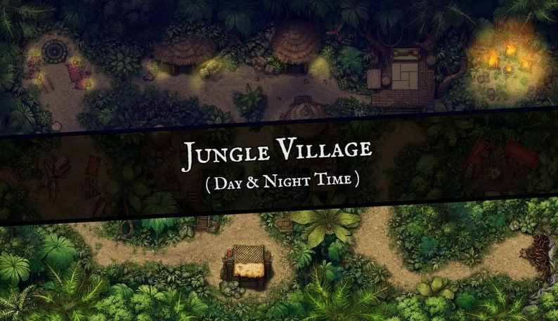 Jungle Village Battle Map: 70x40 Dnd 5e, VTT (digital Download) - Etsy
