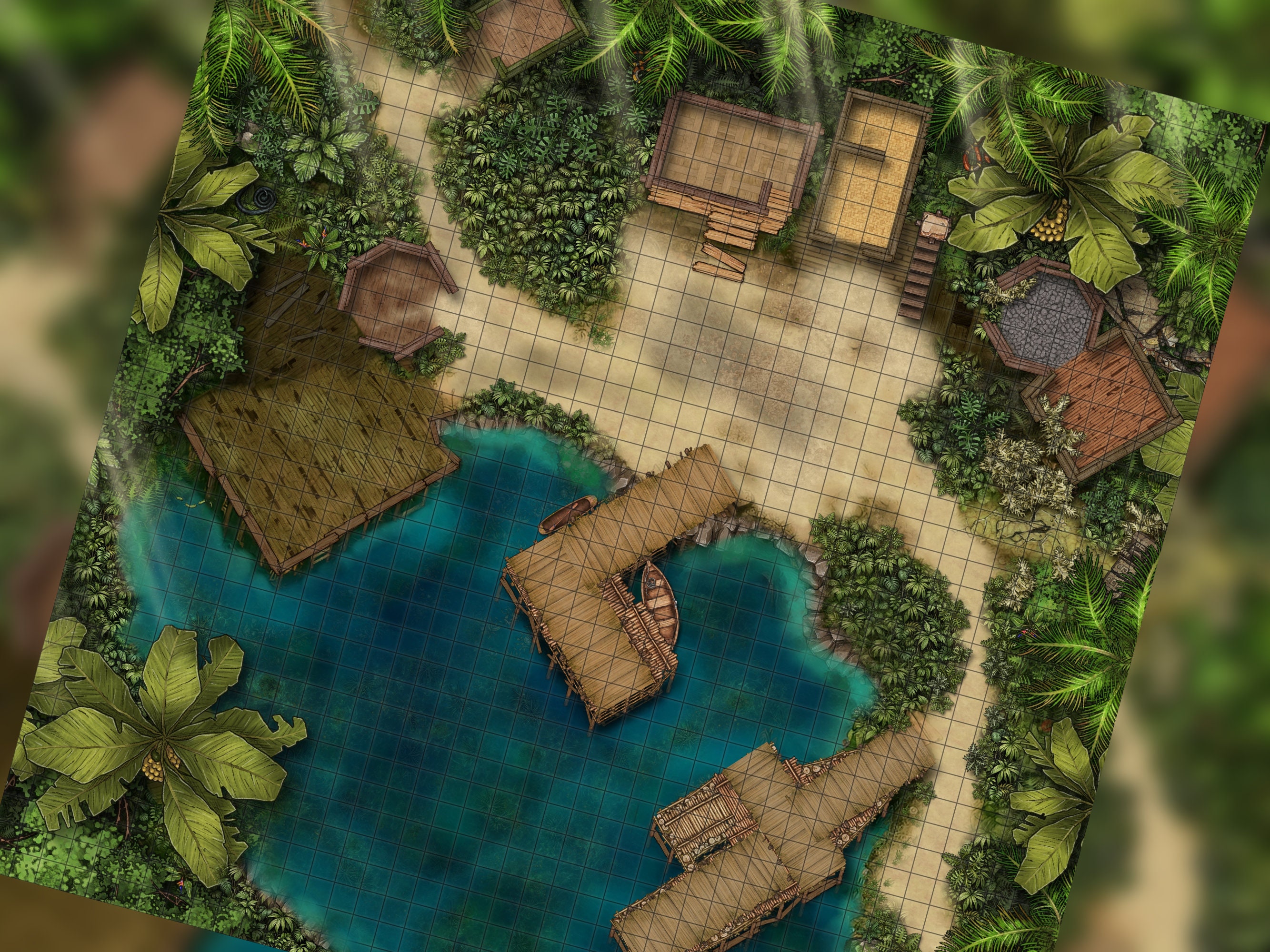 Jungle Hafen Map - Docks 40x40, (dnd Map, Gefechte Map, Dungeons and ...
