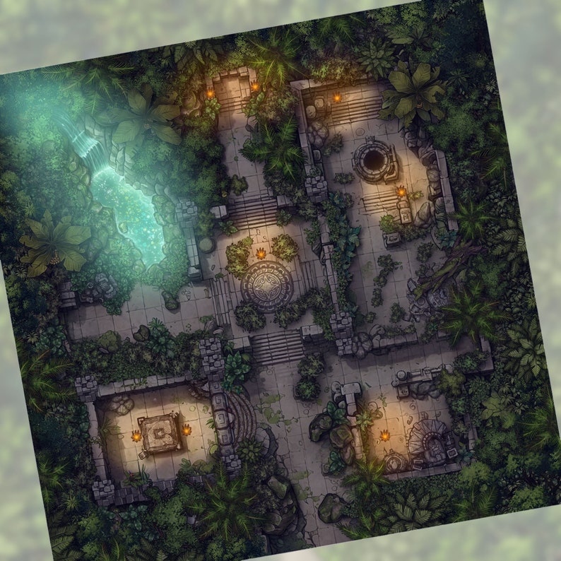 Jungle Temple 27x27, dnd Battle Map, Battlemap, Dungeons and Dragons, 5e, Roll20, Fantasy ...