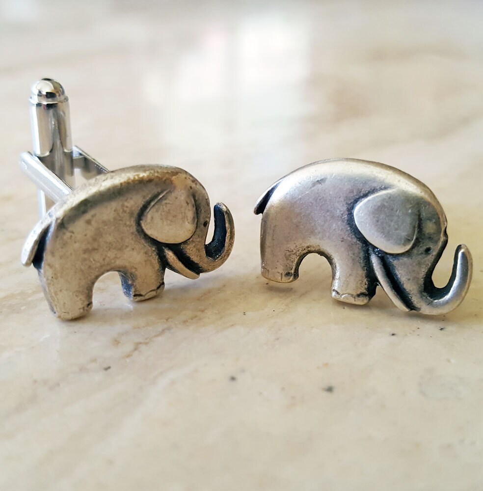 Silver Elephant Cufflinks White Gold Plated Cufflinks | Etsy