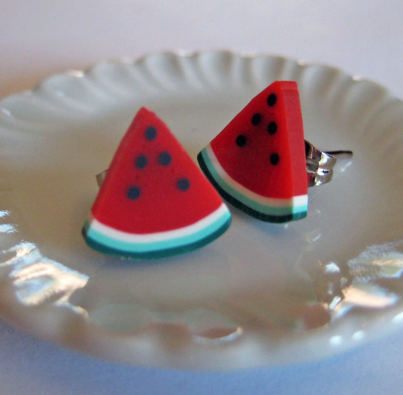 Watermelon Slice Stud Earrings Food Jewelry Polymer Clay - Etsy