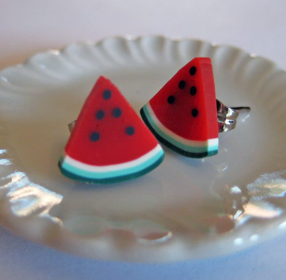 Watermelon Slice Stud Earrings - Food Jewelry - Polymer Clay - Etsy