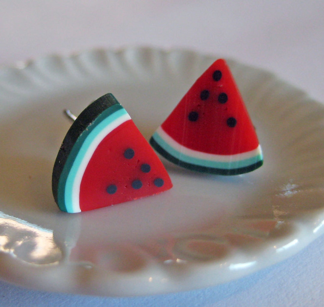 Watermelon Slice Stud Earrings - Food Jewelry - Polymer Clay - Etsy
