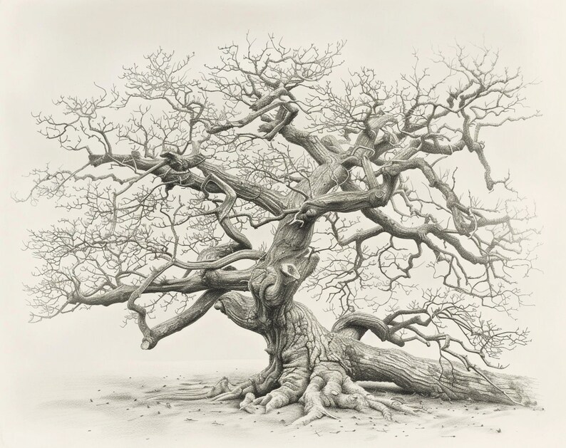 Intricate Pencil Drawing of Ancient Sycamore Tree Wall Art Printables ...