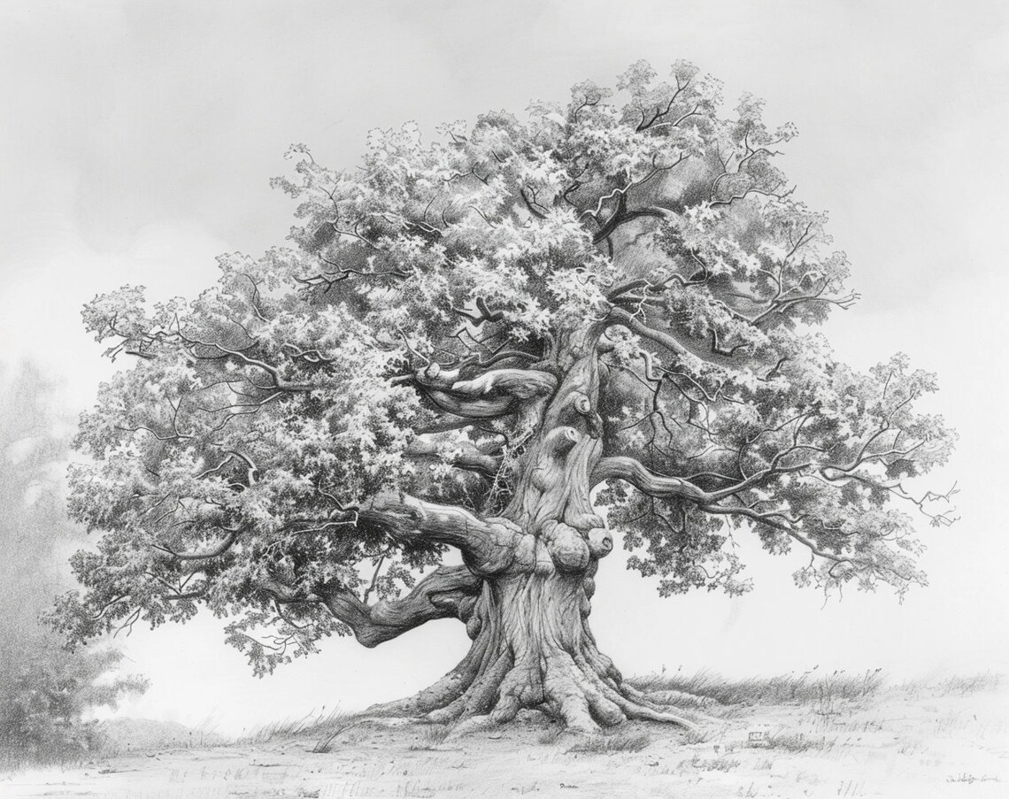 Intricate Pencil Drawing of Ancient Sycamore Tree Wall Art Printables ...