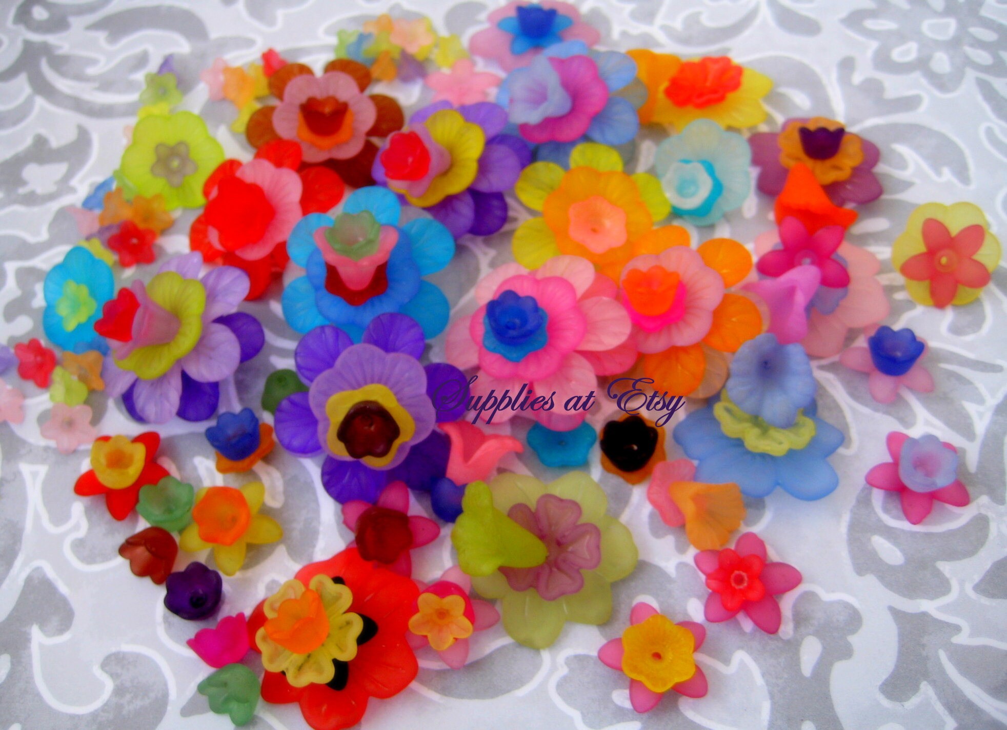 Sale Blooms Assorted Lucite Matte MULTICOLORED Flowers Leaves Beads ...