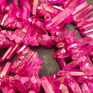 Sale Mystic Quartz Point Raw Cut Free Form Hot Pink Crystal Titanium AB ...