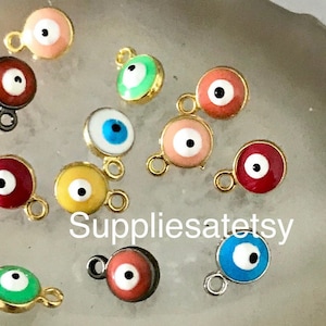 Gold Silver Bezel Evil Eye Charm-multi Colored Evil Eye Charm-assorted ...