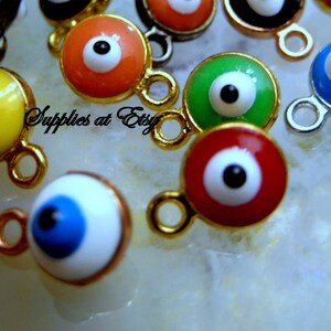 Gold Silver Bezel Evil Eye Charm-multi Colored Evil Eye Charm-assorted ...