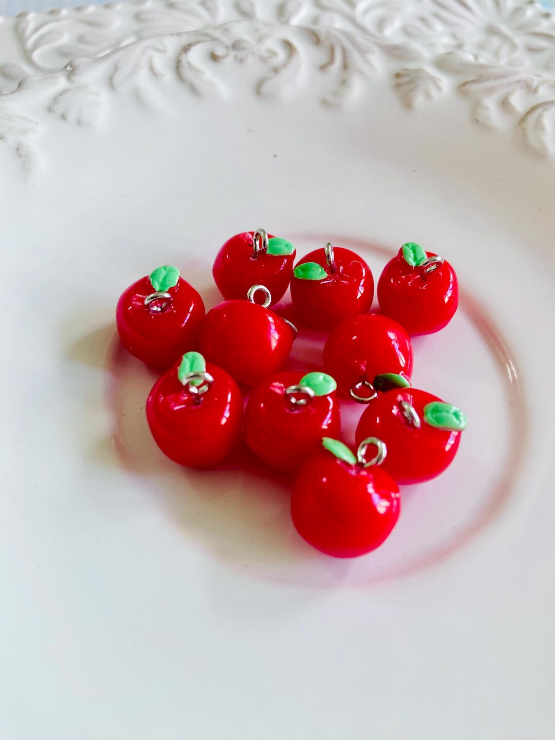 Puffy Retro Resin Apples Charms Beads-red Apple Pendants-fruit Charm ...