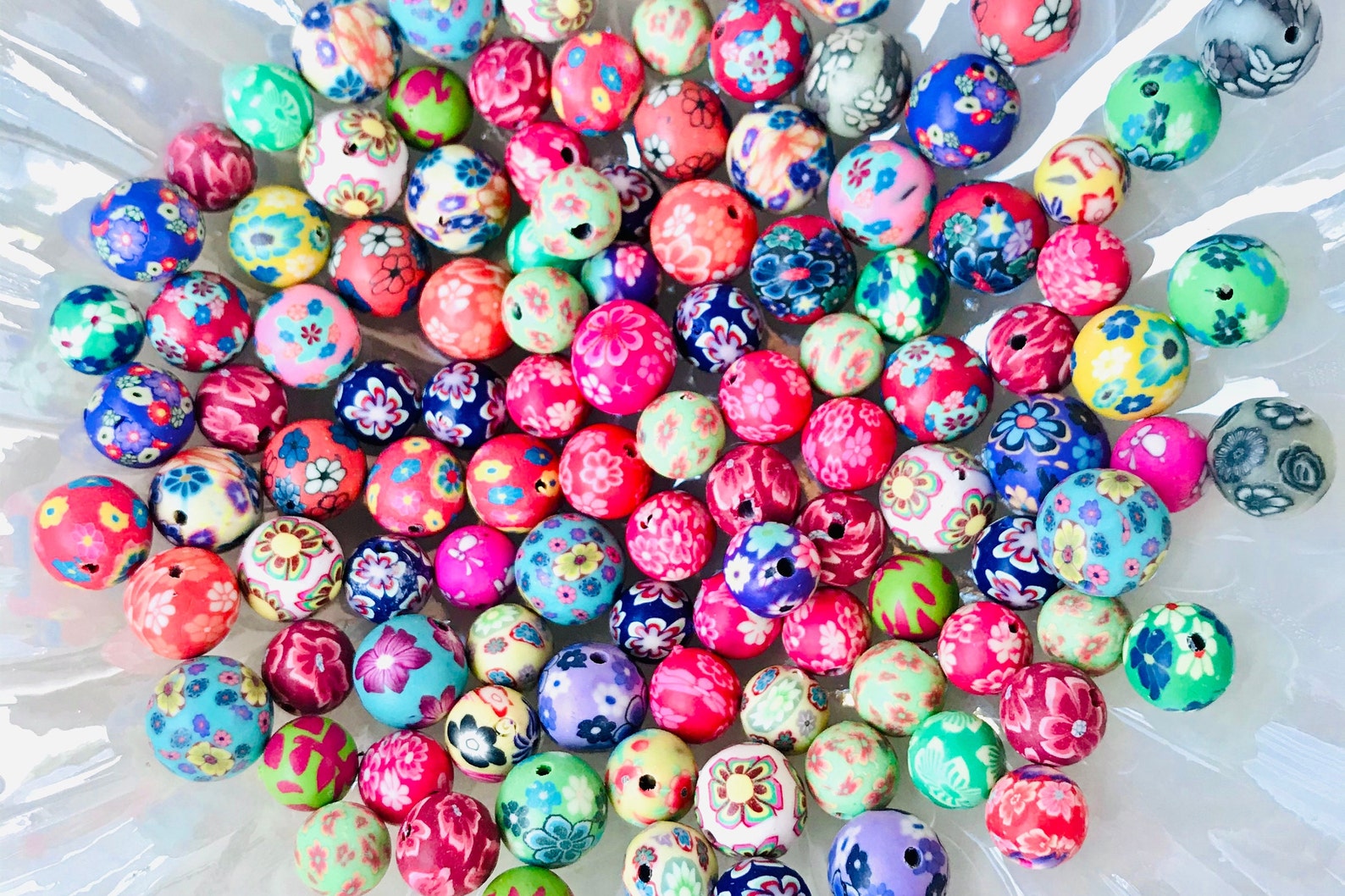 Sale Sample Pack Clay Beads-assorted Floral Polymer Clay Beads Round ...