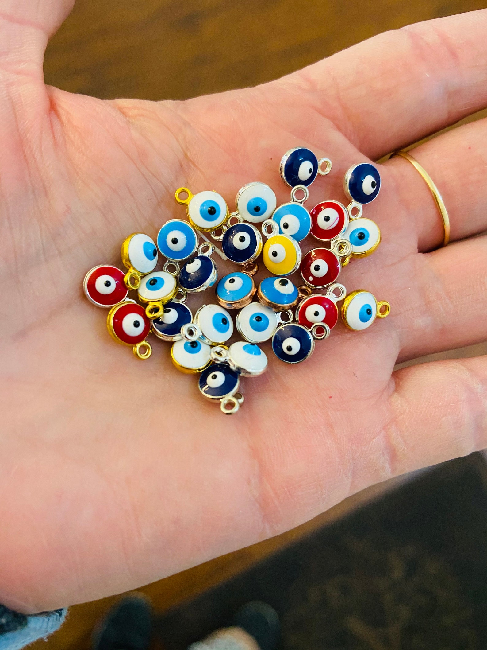 Gold Silver Bezel Evil Eye Charm-multi Colored Evil Eye - Etsy