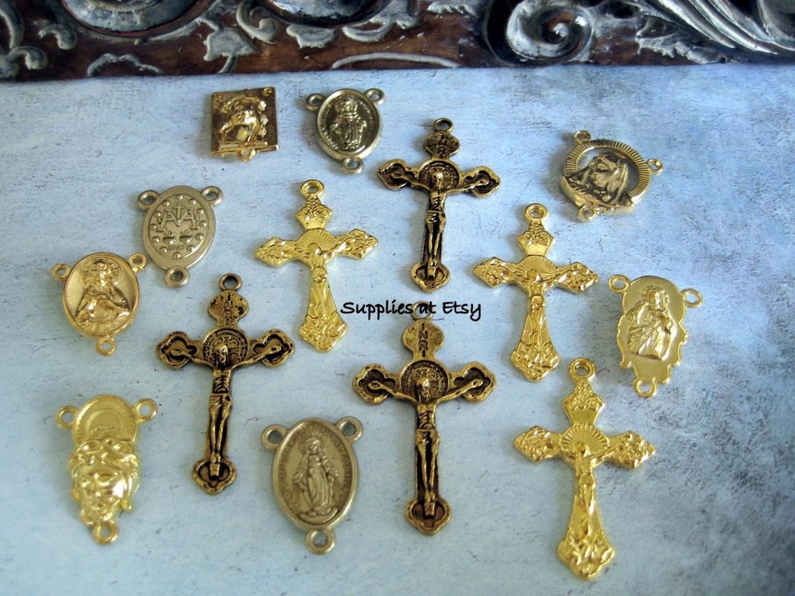 Sale Assortment gold Catholic Rosary Centerpiece and Crucifix | Etsy