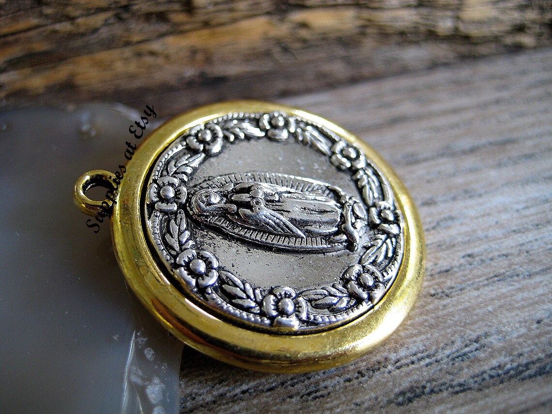 Mixed Metals 2 Tone Silver Gold Medallion Pendant-our Lady of | Etsy