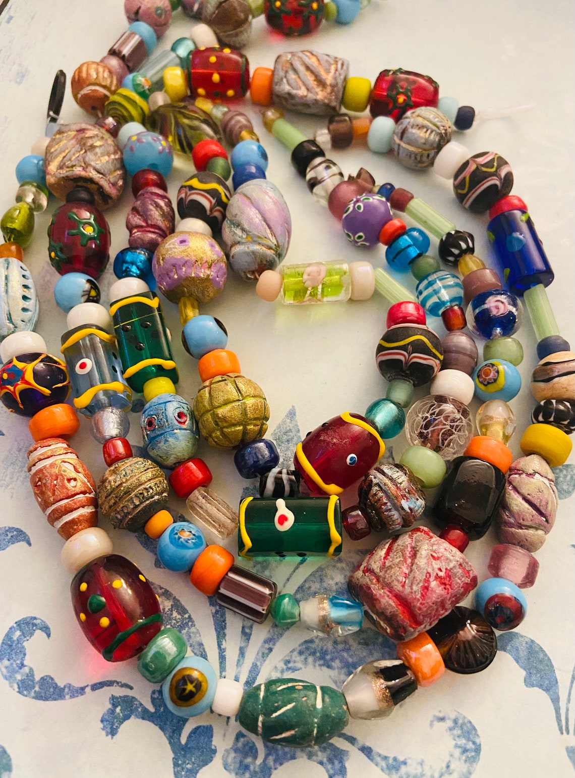 Lot Tribal Ethnic Assortment Glass Rainbow Beads-sample Glass - Etsy