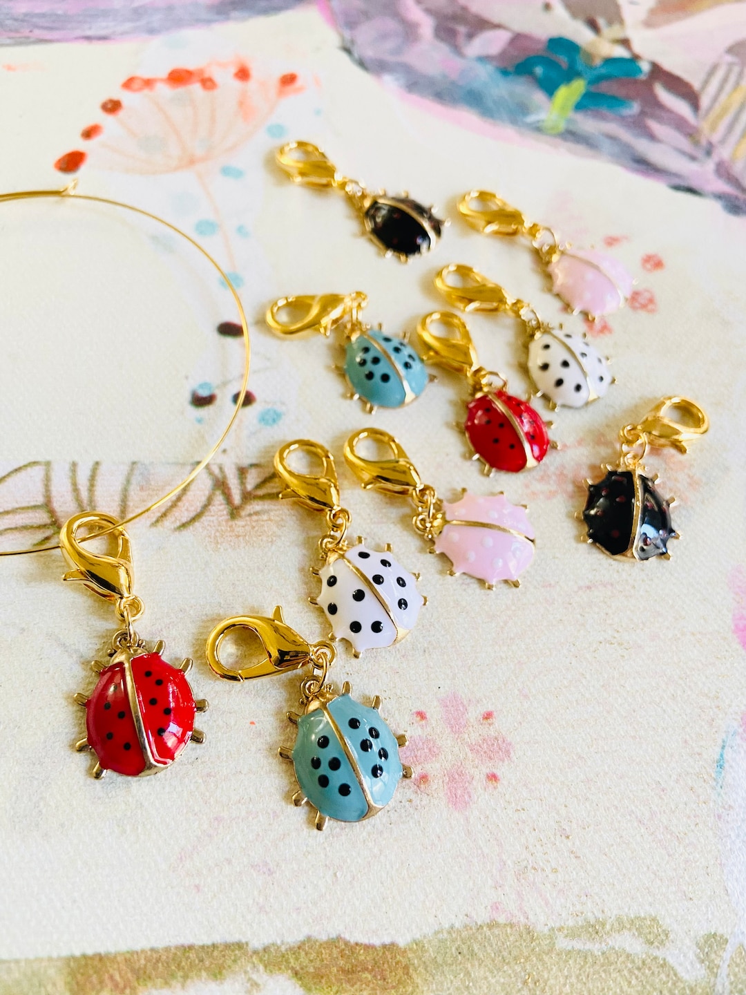 Clip on Enamel Ladybug-stitch Markers Lot of Ladybug Pendants-enameled ...