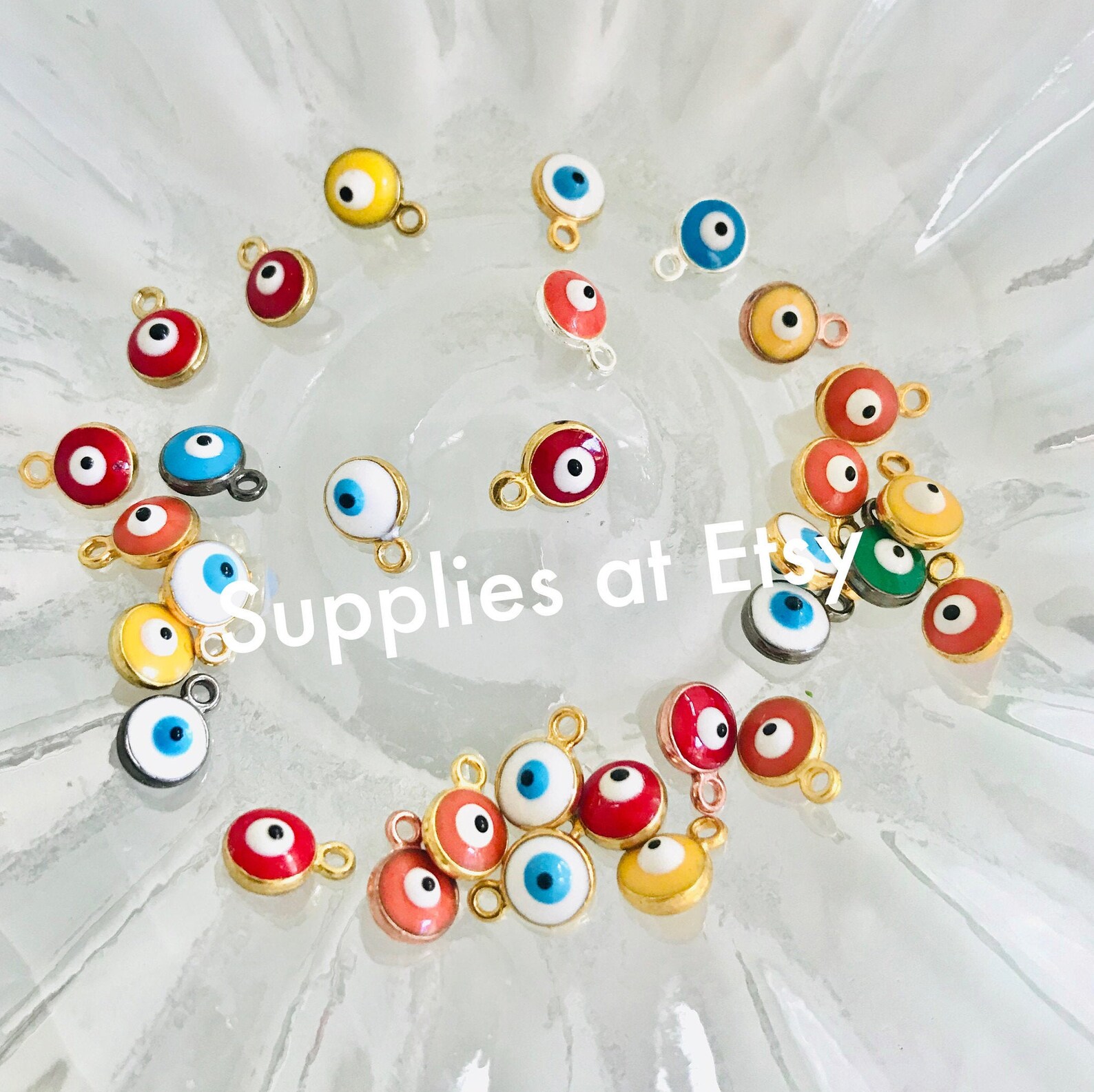 Gold Silver Bezel Evil Eye Charm-multi Colored Evil Eye Charm-assorted ...