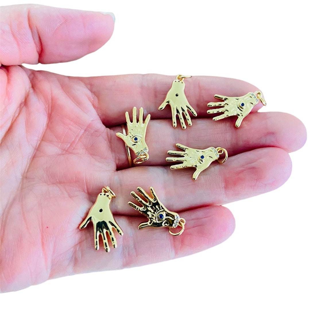 18k Gold Plated Sign Hand Symbol Pendant-pave Cz Hand Evil Eye Charm ...
