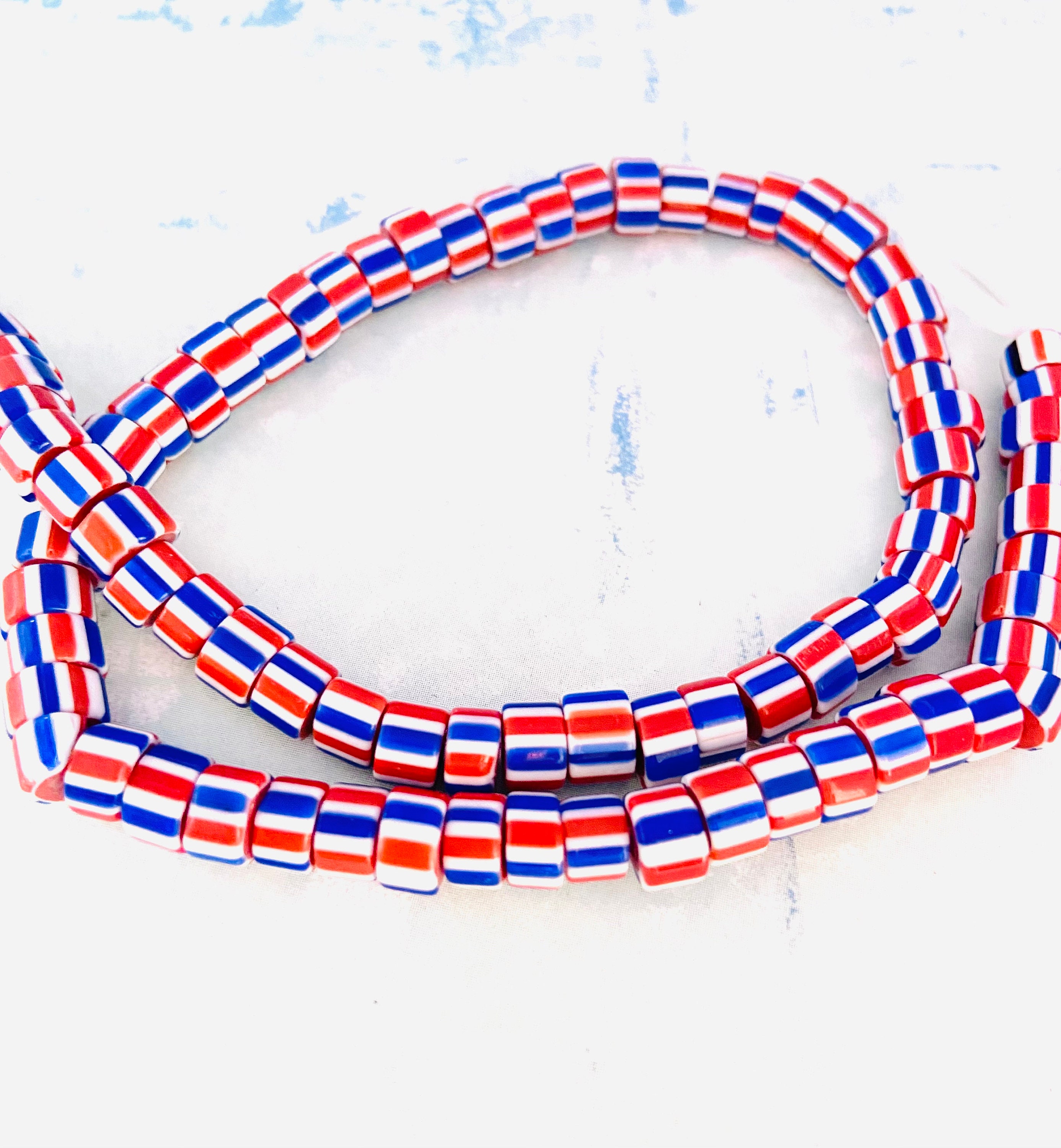 Blue white red striped Glass Beads-Tribal heishi Beads Striped | Etsy