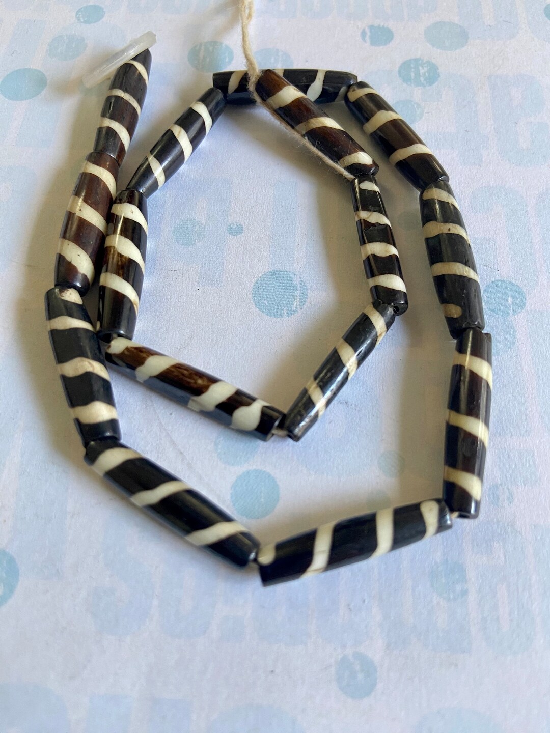 Black White Animal Print Zebra Bone Mala Beads-tube Tribal Bone Beads ...