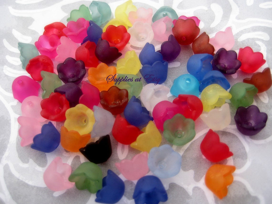 Sale Blooms Assorted Lucite Matte MULTICOLORED Flowers Leaves Beads ...