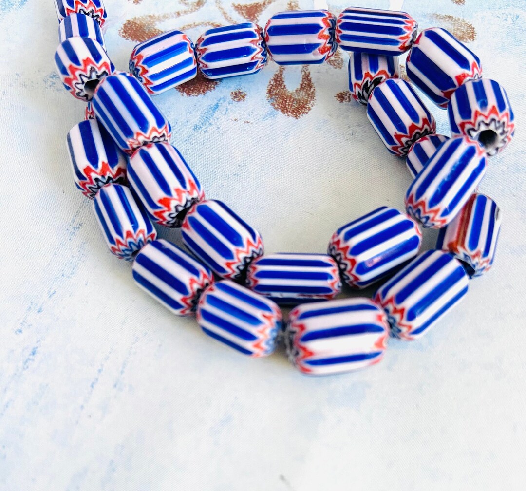Lot Tribal Ethnic Glass Chevron Beads-yellow Red Cobalt White Glass ...