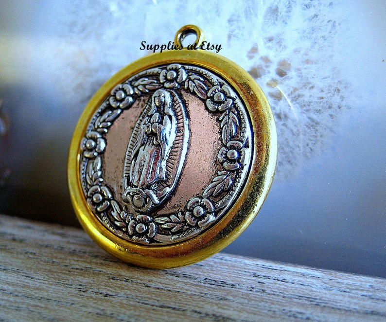 Mixed Metals 2 Tone Silver Gold Medallion Pendant-our Lady of | Etsy