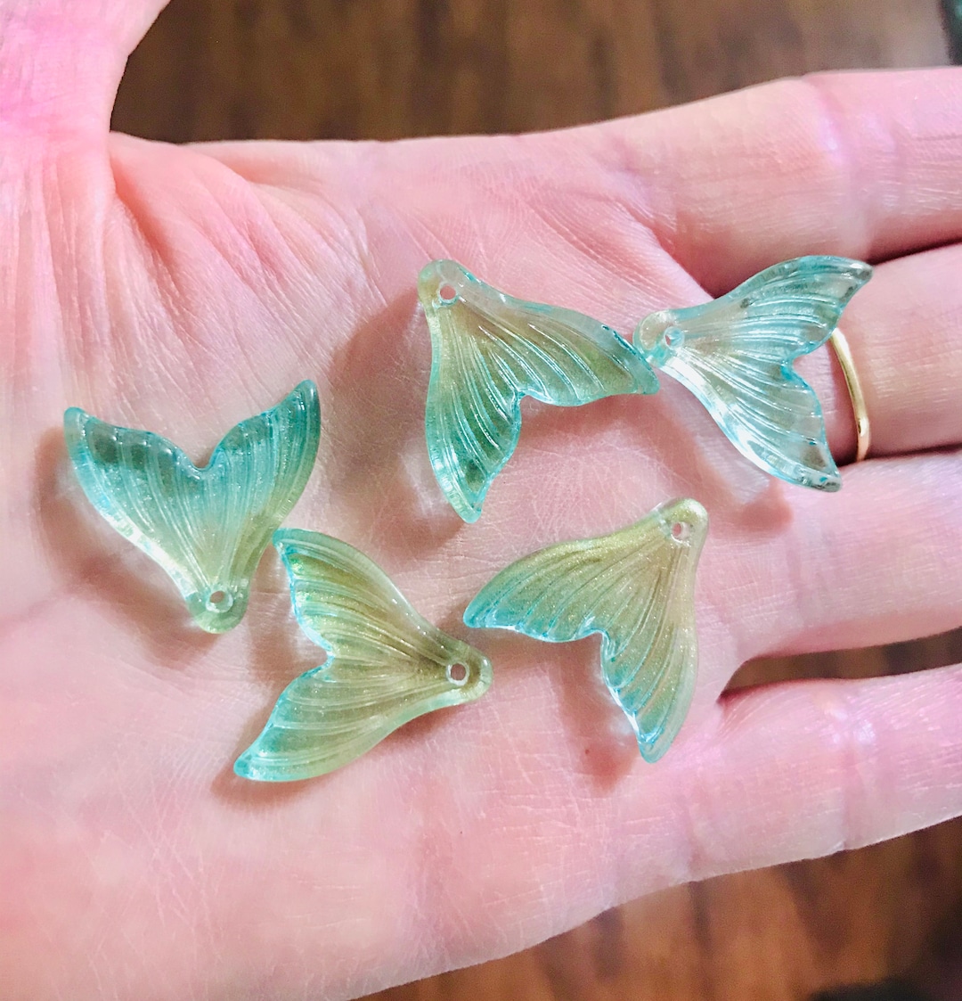 Lampwork Mermaids Tail Glass Beads-pendan Tail Beads- 2 Tone Green Blue ...