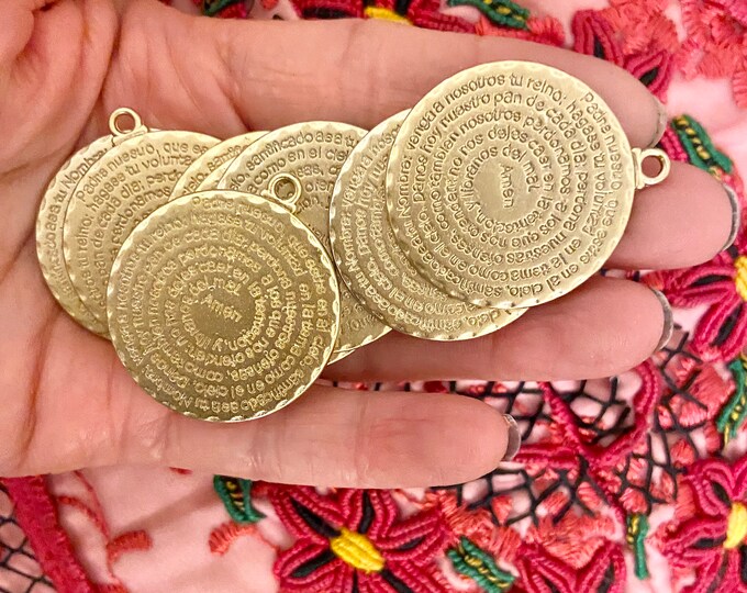 Catholic Medals-padre Nuestro Prayer Medal-gold Tone Our Father Medals ...